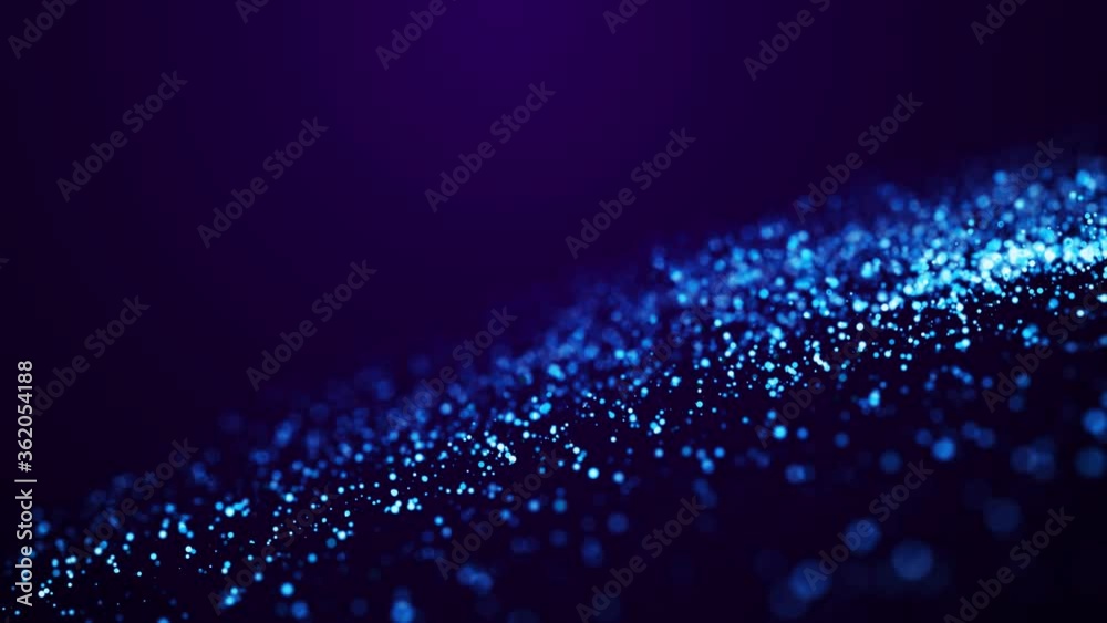 Blue glow particles float in viscous liquid with bokeh. Magical ...