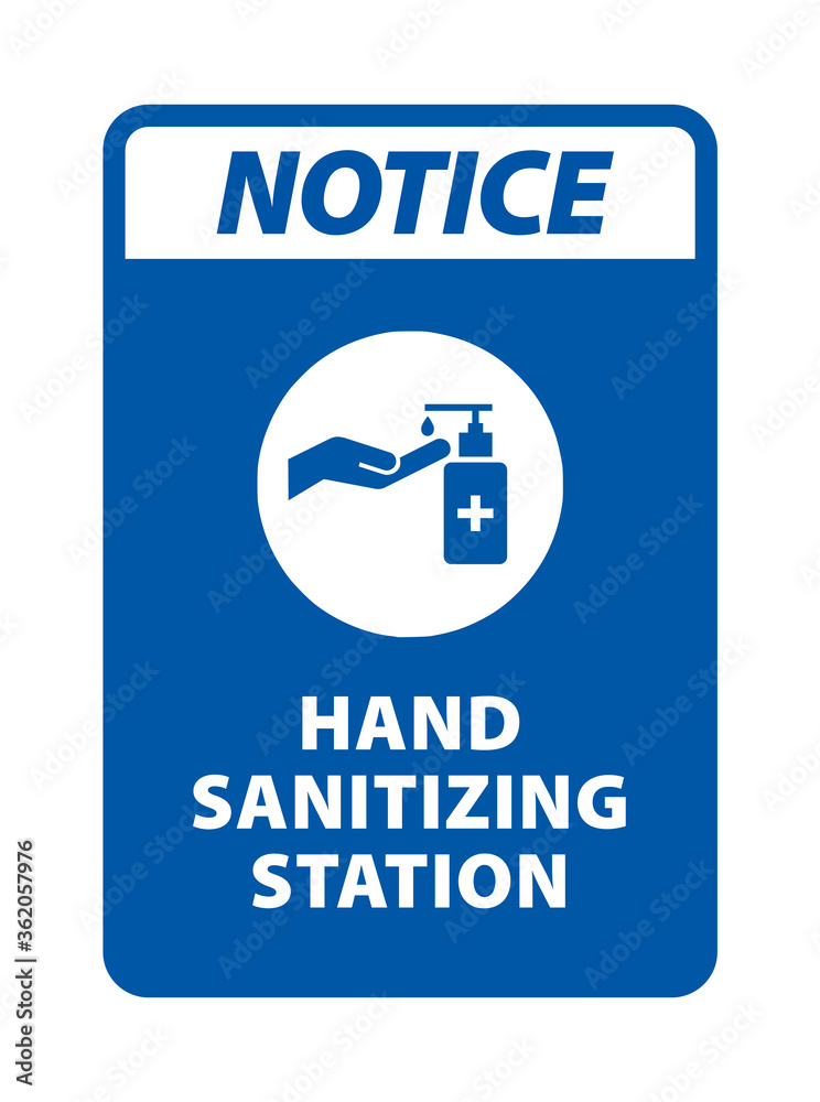 notice hand sanitizing station sign vector. Hand washing area sign ...