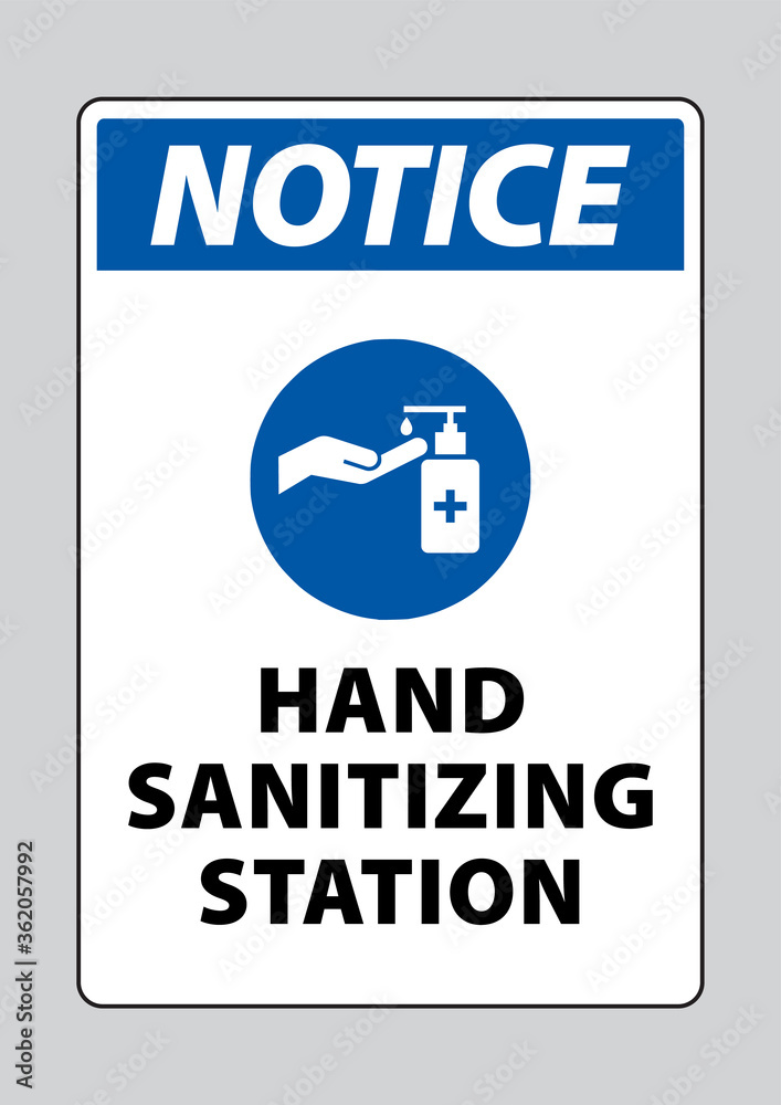 notice hand sanitizing station sign vector. Hand washing area sign ...