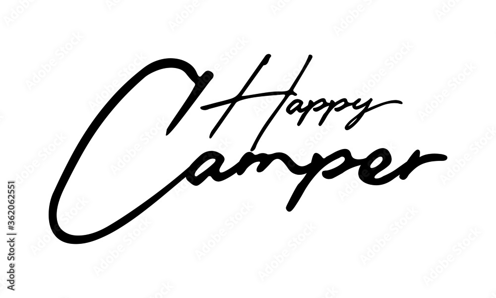 Happy Camper Handwritten Font Calligraphy Black Color Text on White ...