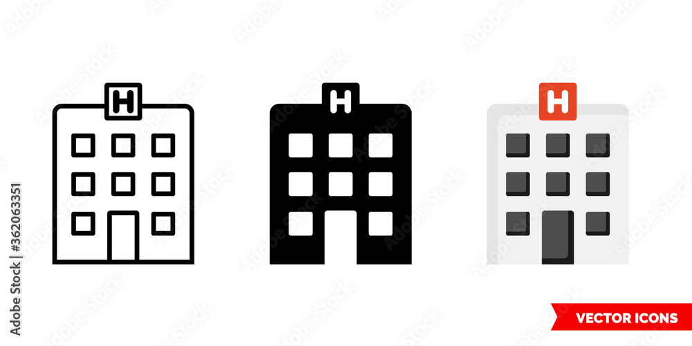 Hospital icon of 3 types. Isolated vector sign symbol. Stock Vector ...