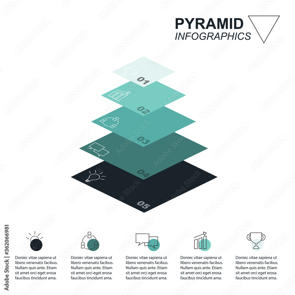 Pyramid Infographics. Funnel Pyramid with 5 charts Stock Vector | Adobe ...
