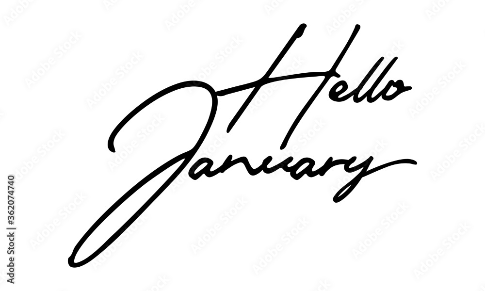 Hello January Handwritten Font Calligraphy Black Color Text on White ...