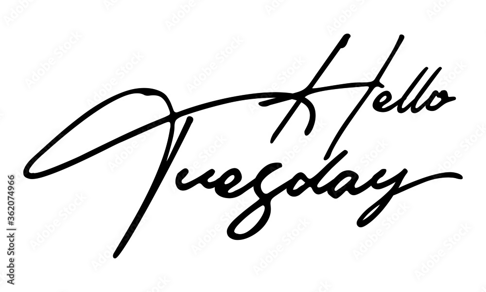 Hello Tuesday Handwritten Font Calligraphy Black Color Text on White ...