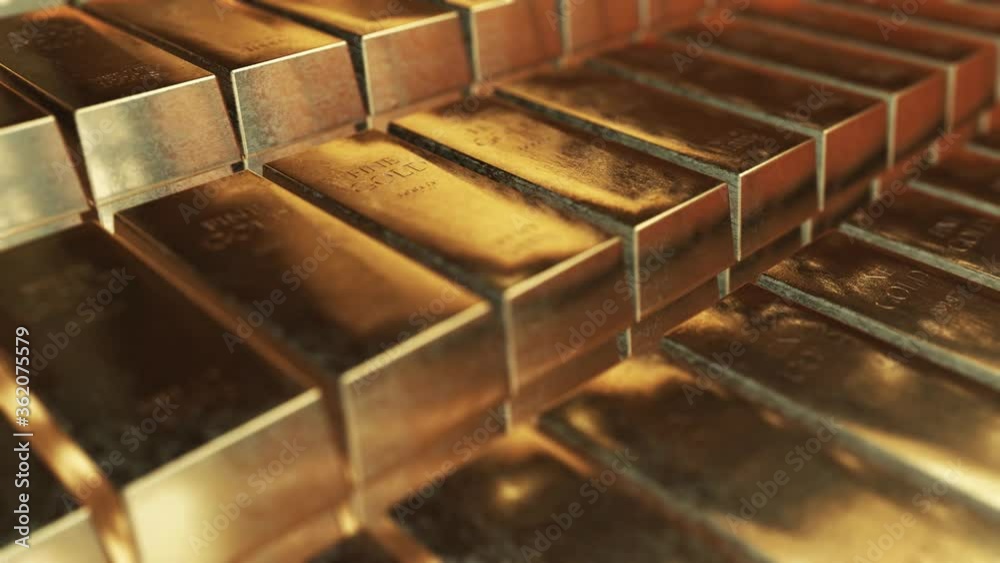 Realistic gold ingots animation with effective lighting abstract ...