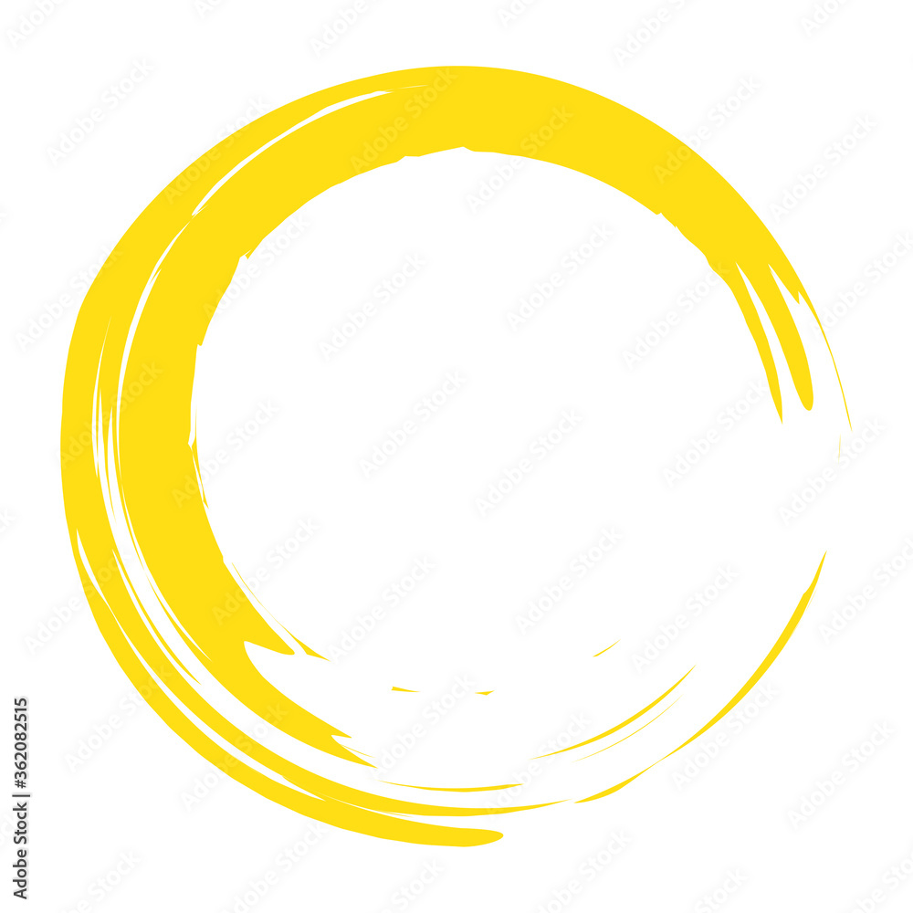 Circle Brush Stroke Vector Isolated On White Background Yellow Enso Zen