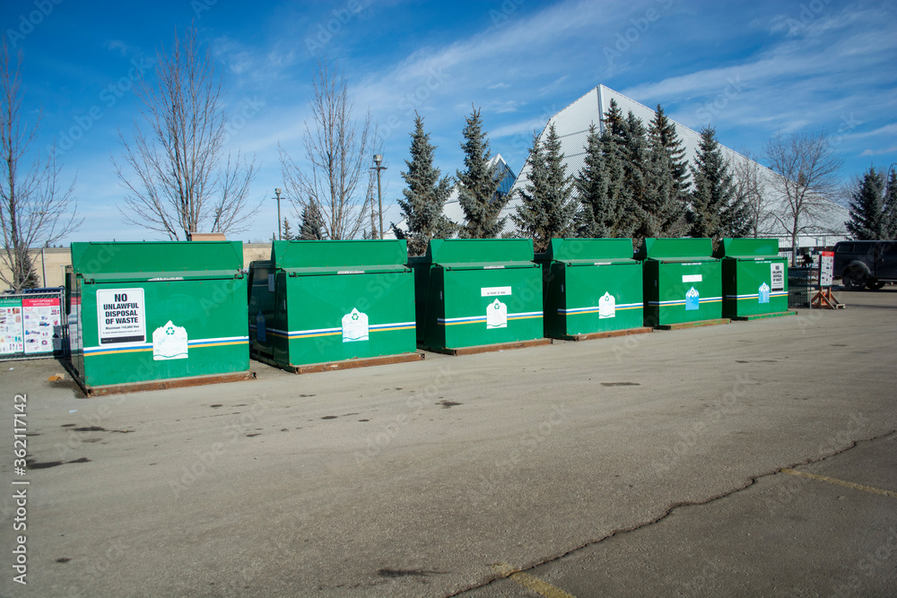 Large Community Recycling Bins - Containers in Park Lot Stock Photo ...