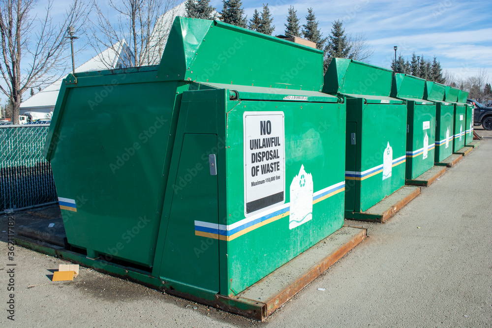 Large Community Recycling Bins - Containers in Park Lot Stock Photo ...