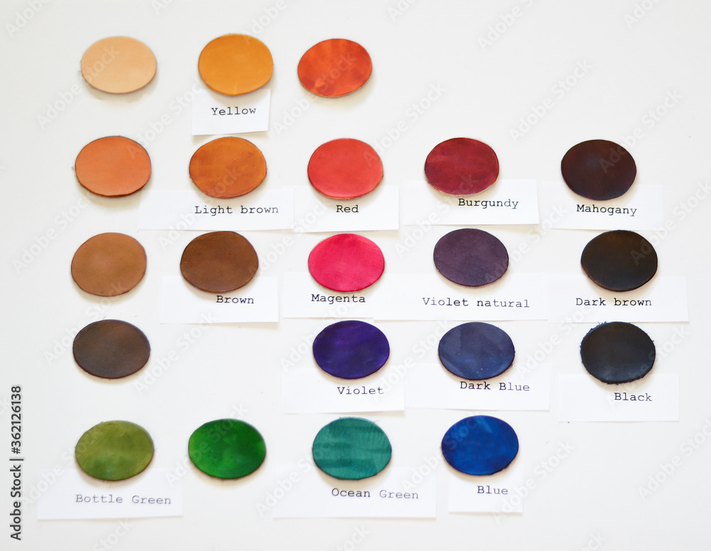 Leather color sample set. Cow hide color swatches. Cowhide color ...