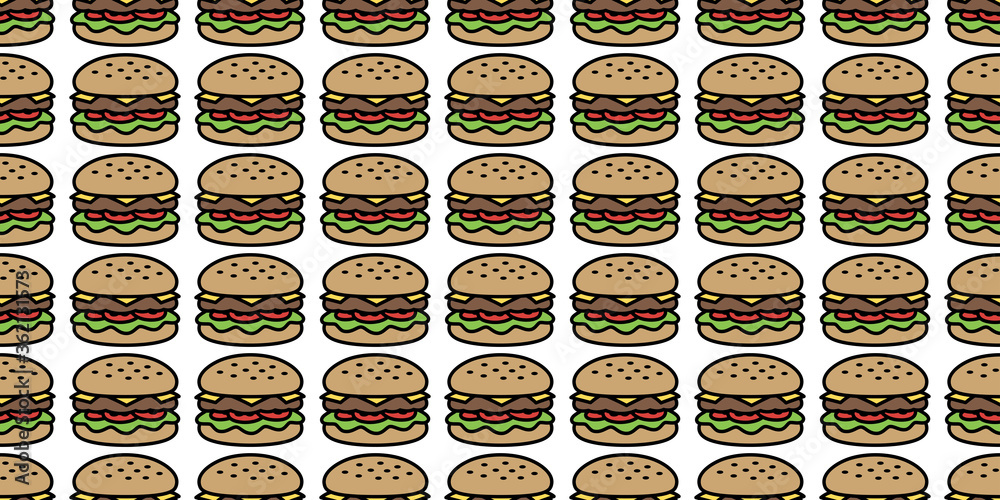 hamburger seamless pattern fast food vector bakery baked meat icon ...