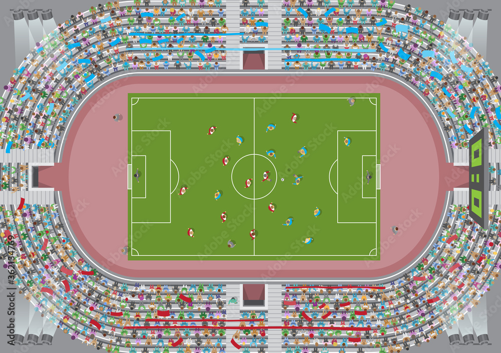 Football stadium top view. Soccer field. (view from above) Fans in the ...