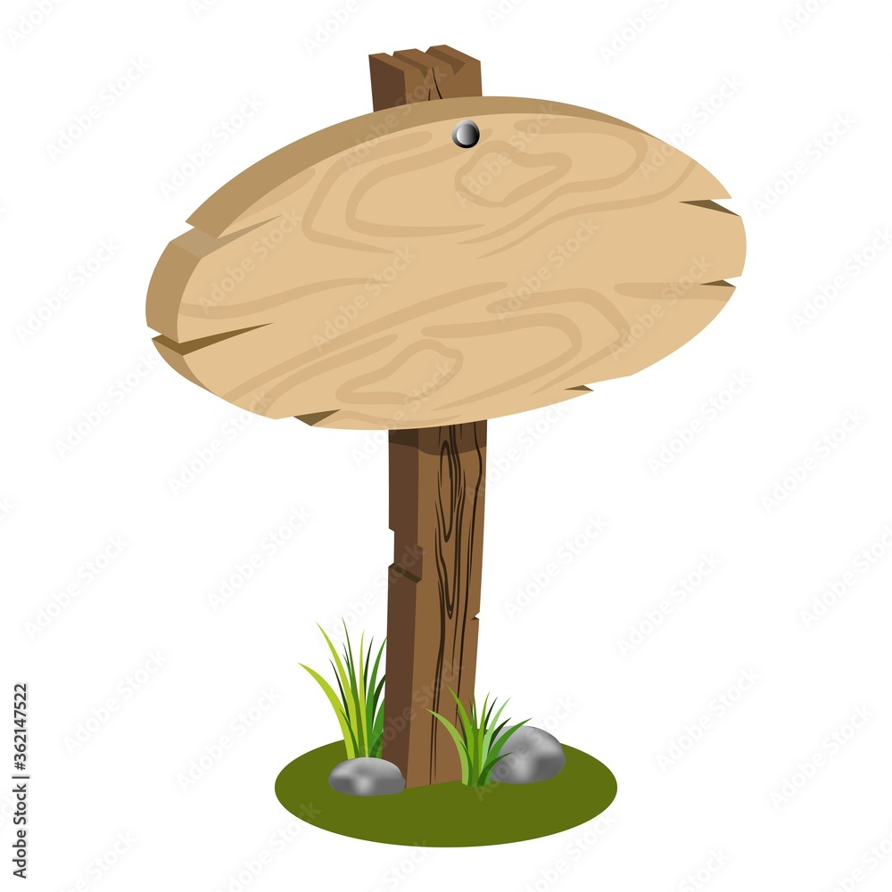 Wooden cartoon vector oval blank sign illustration. Empty old wooden ...