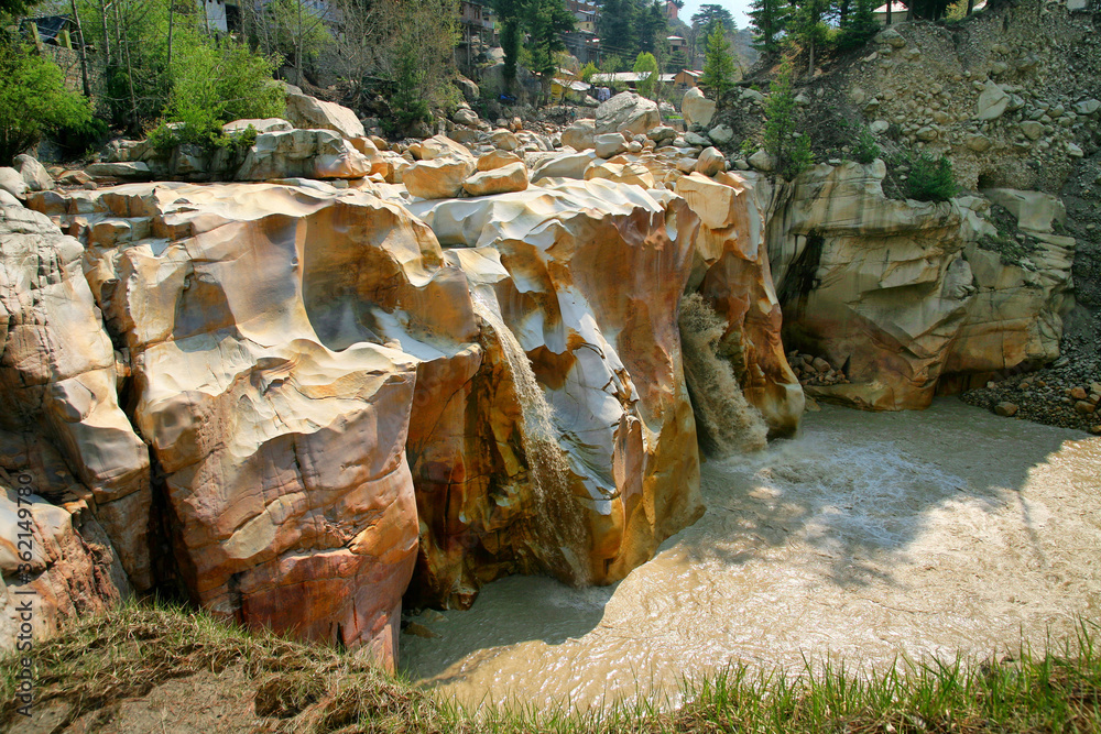 Suryakund waterfall of Ganges River flows across the Gangotri town ...
