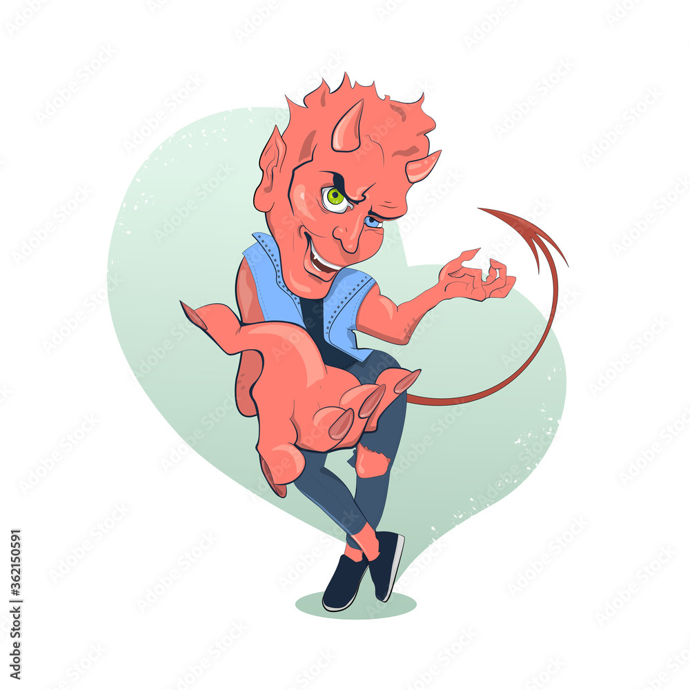 Red Devil Cartoon Character extends a welcome hand. The demon with ...