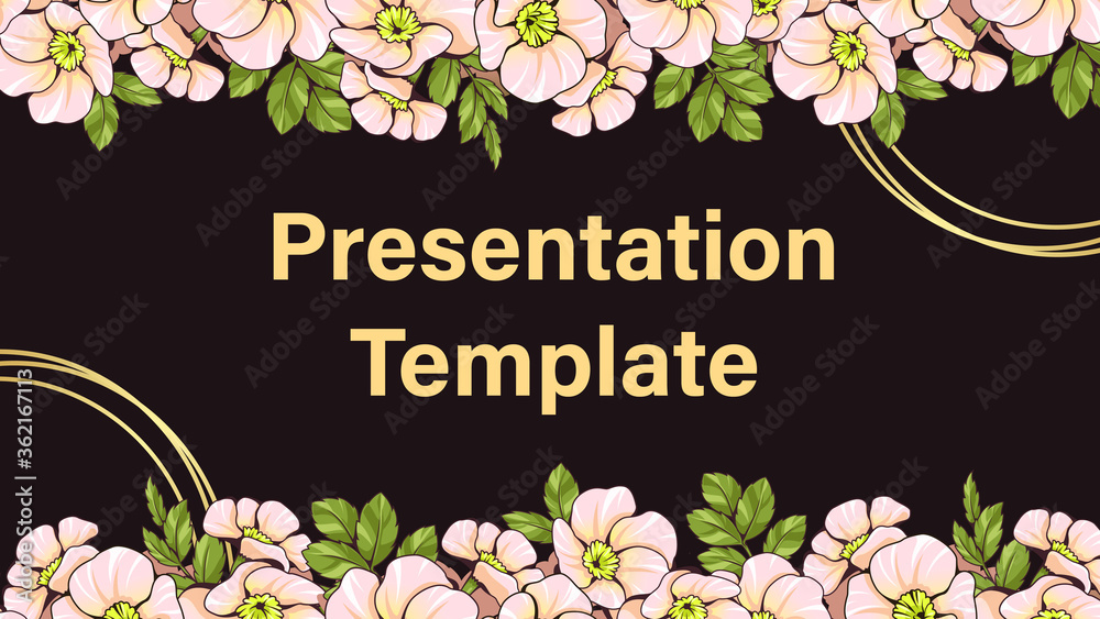 Presentation template of pink flower top-bottom edge frame, Golden ...
