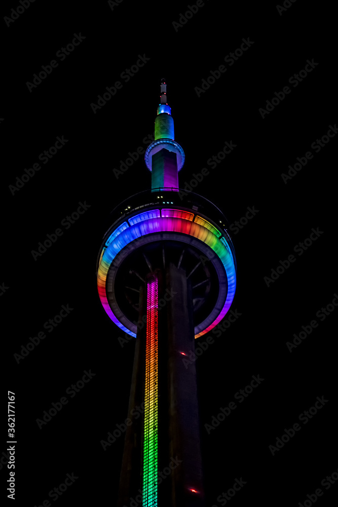 Toronto CN Tower (Canadian National, 553 m) in multi-colored ...