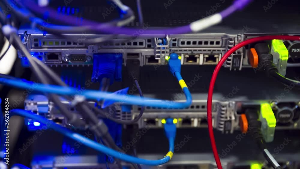 Back Side Of Modern Working Data Center Servers With Cables - Cloud ...