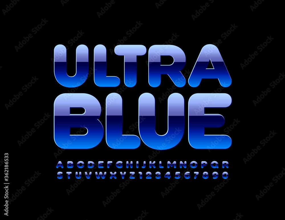Vector Ultra Blue Alphabet Letters and Numbers. Modern shiny Font Stock ...