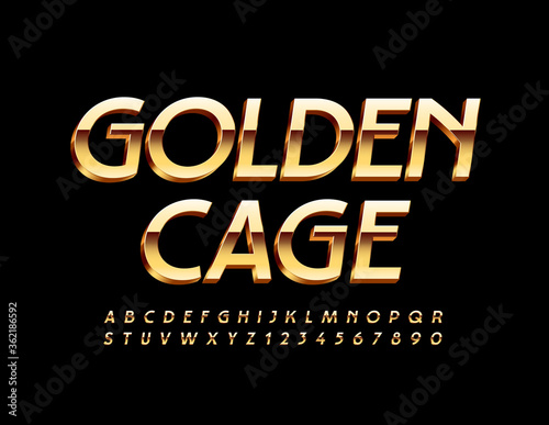 Vector abstract emblem Golden Cage with Elegant 3D Font. Premium ...