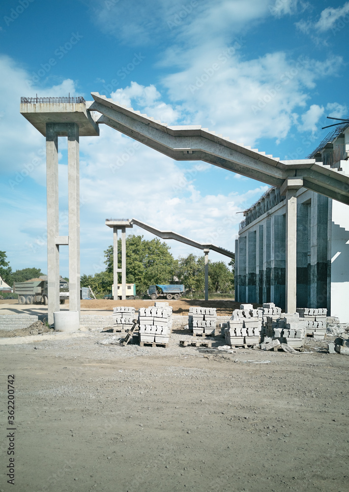 construction background. Concrete bridge piers.Construction of traffic ...