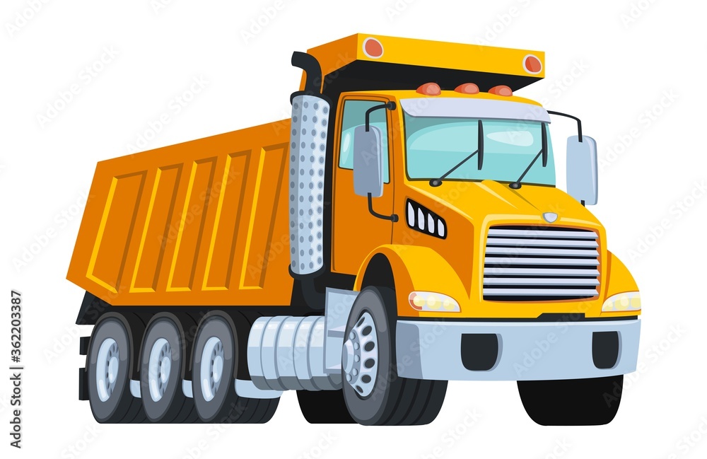 Big yellow tipper truck isolated white vector Stock Vector | Adobe Stock
