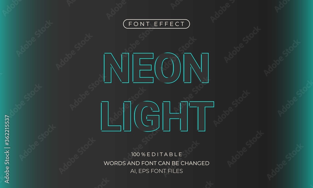 Neon light font effect. Decorative neon effect for font, easy to change ...