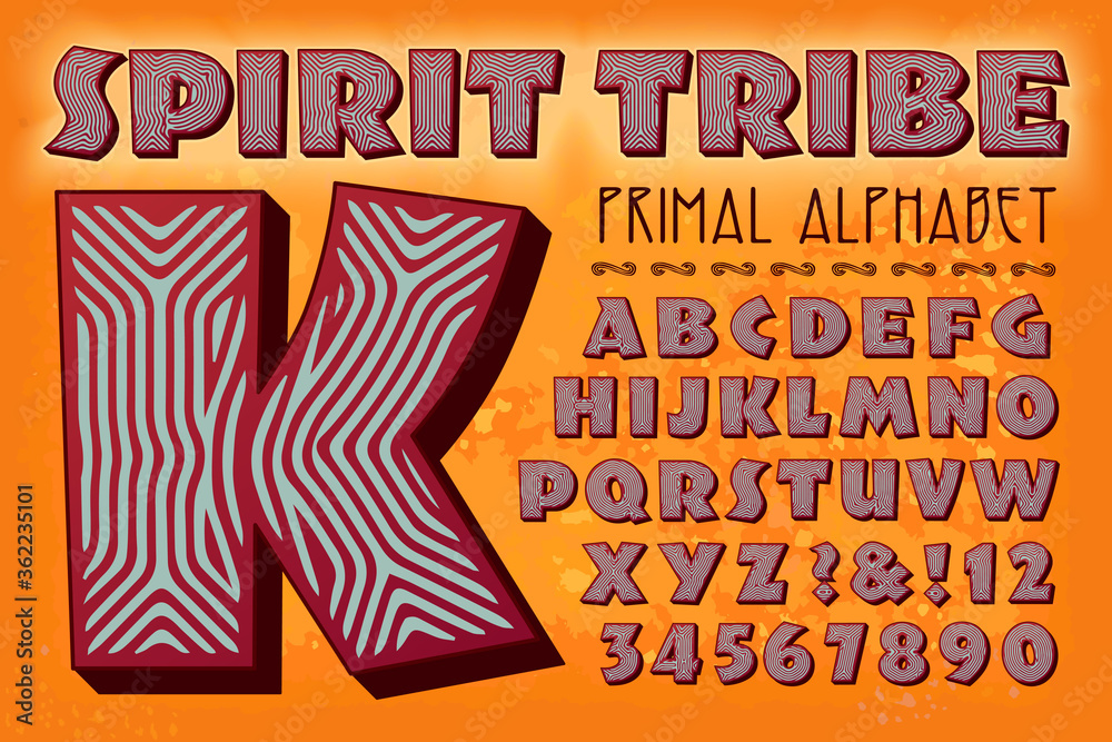Spirit Tribe is a Primal Style Decorated Sans Serif Alphabet which is ...