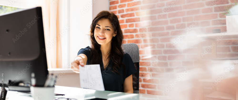 Hand Giving Payroll Cheque. Paycheck Stock Photo | Adobe Stock