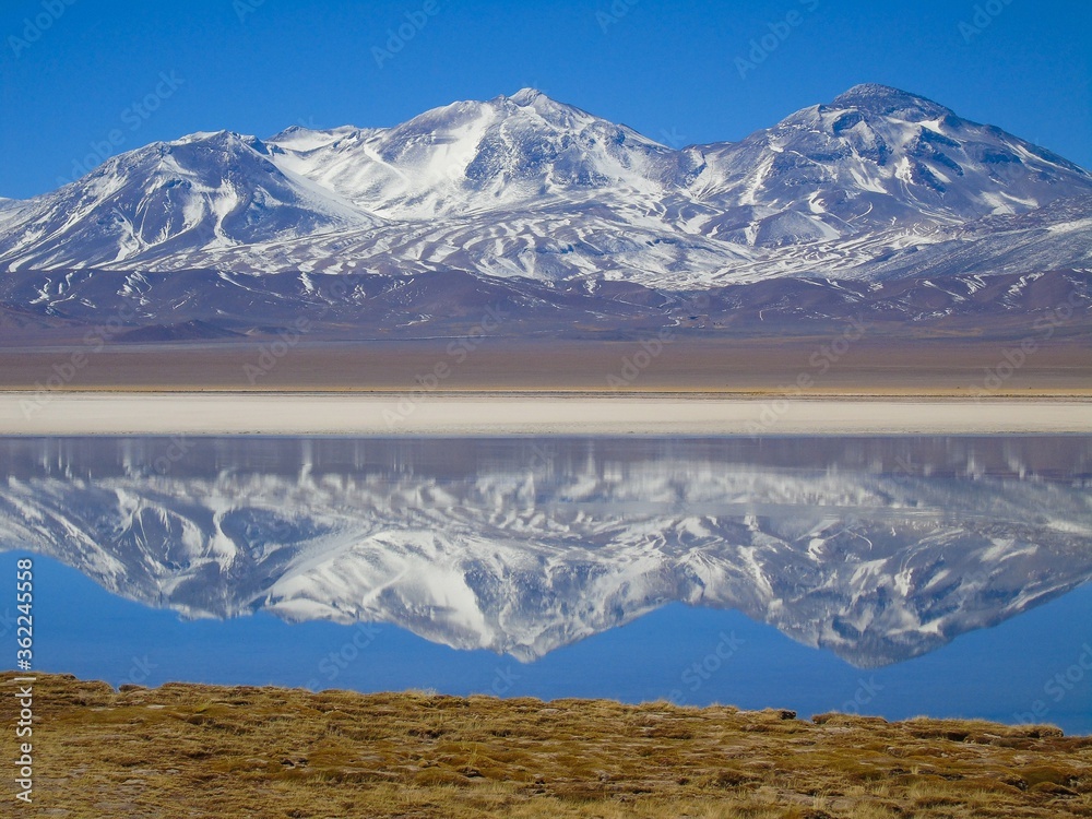 Reflection Of The Andes Mountain Range In The Santa Rosa Lagoon Located