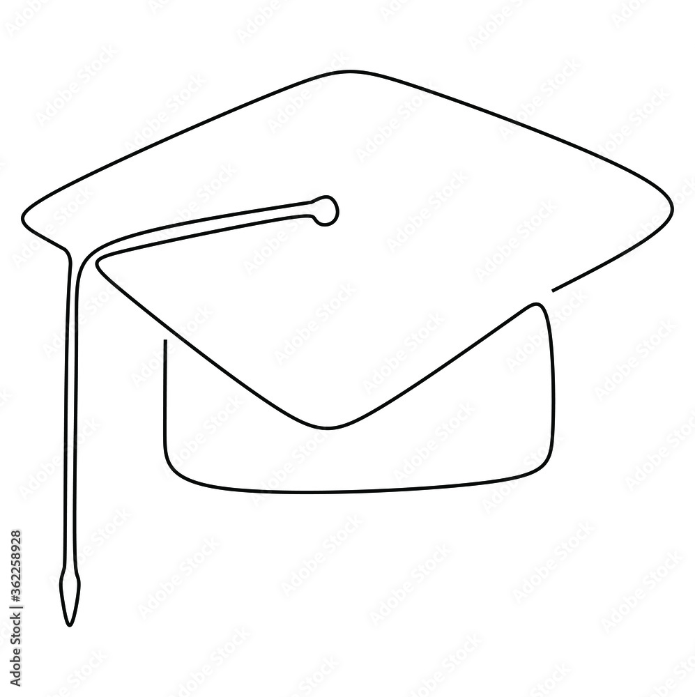 continuous one line drawing of a square academic cap graduation ...