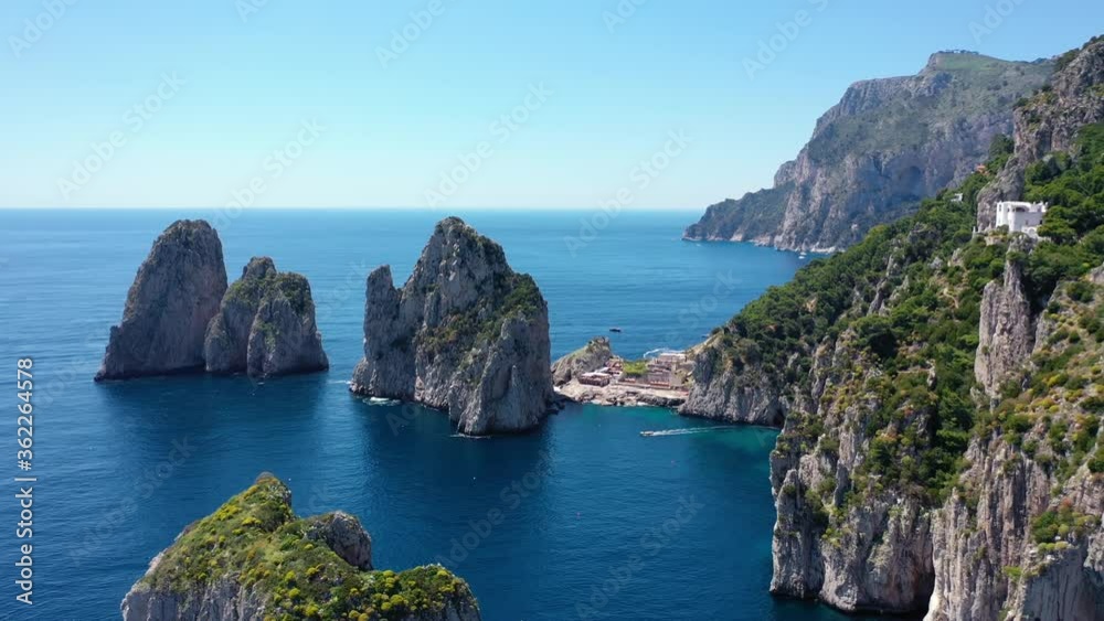Coastal scene of azure Tyrrhenian Sea, Capri, island of Gulf of Naples ...