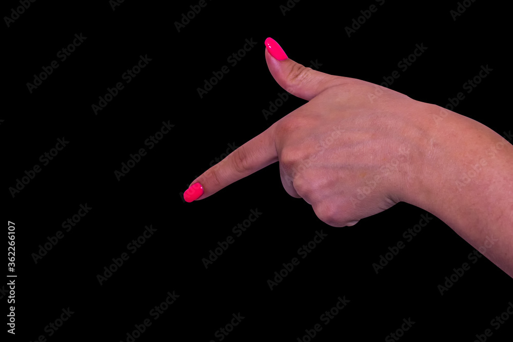 Black female hand point finger. Hand gestures - woman pointing on ...