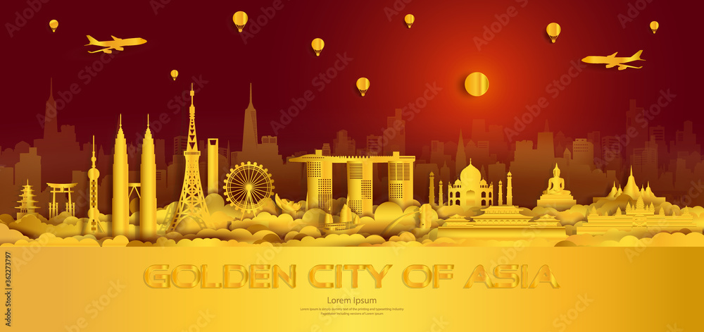 Travel gold city landmarks of Asia Important architectural monuments ...