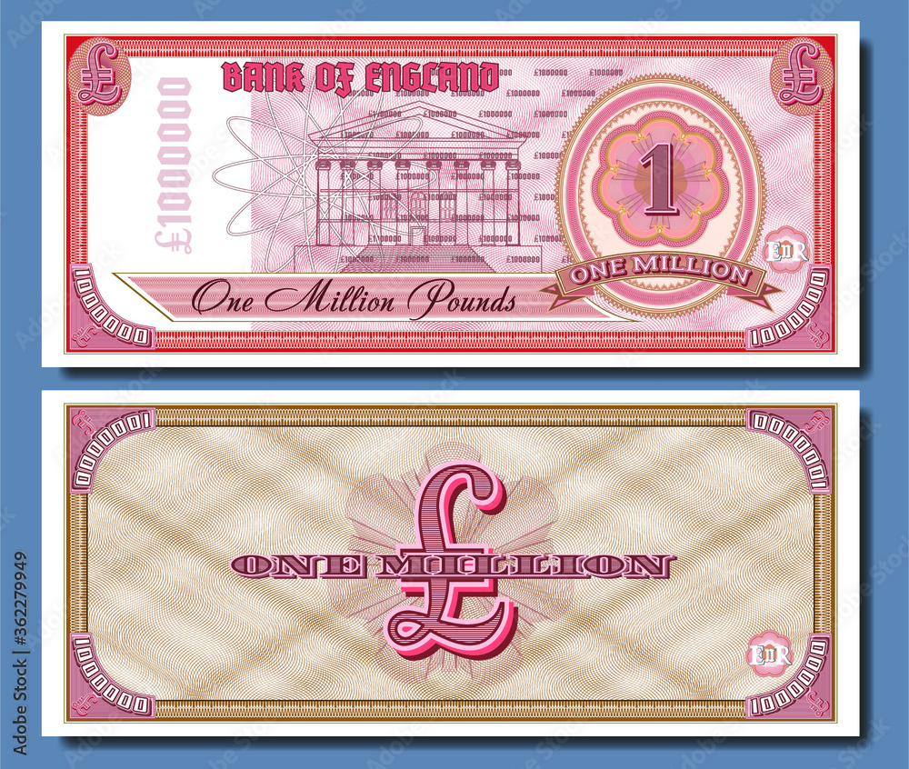 Fictional paper money of Great Britain. Banknote of one million pounds ...