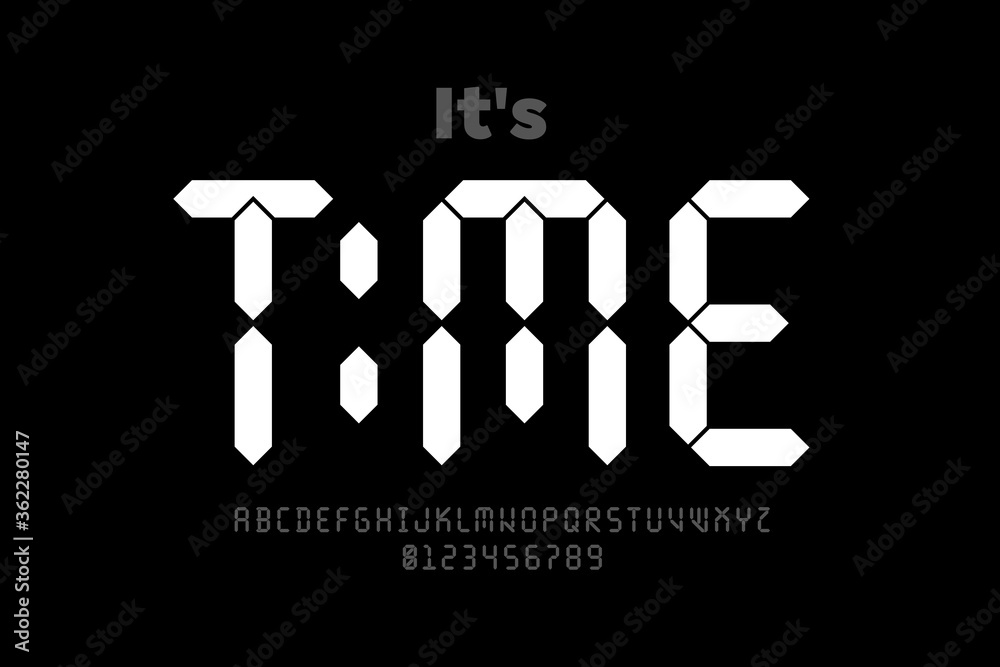 Digital clock style font design, alphabet letters and numbers Stock ...