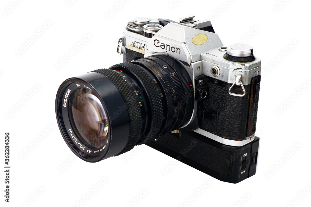 Old and vintage single lens reflex or SLR Canon AE-1 35mm film camera ...