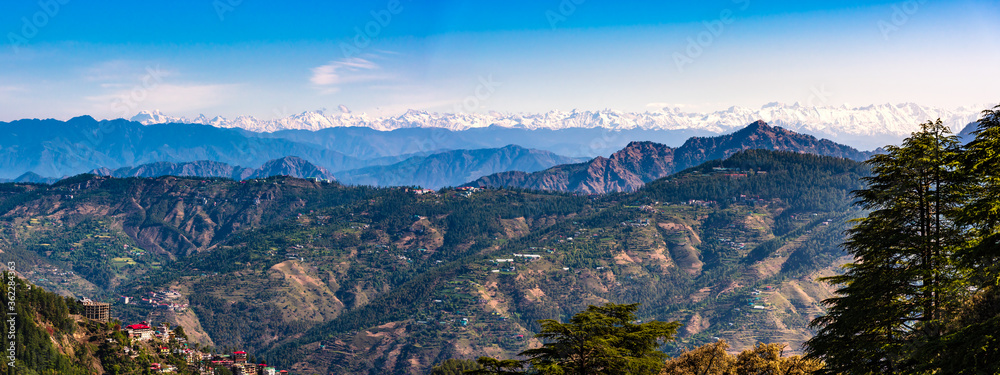 Beautiful panoramic cityscape of Shimla, the state capital of Himachal ...