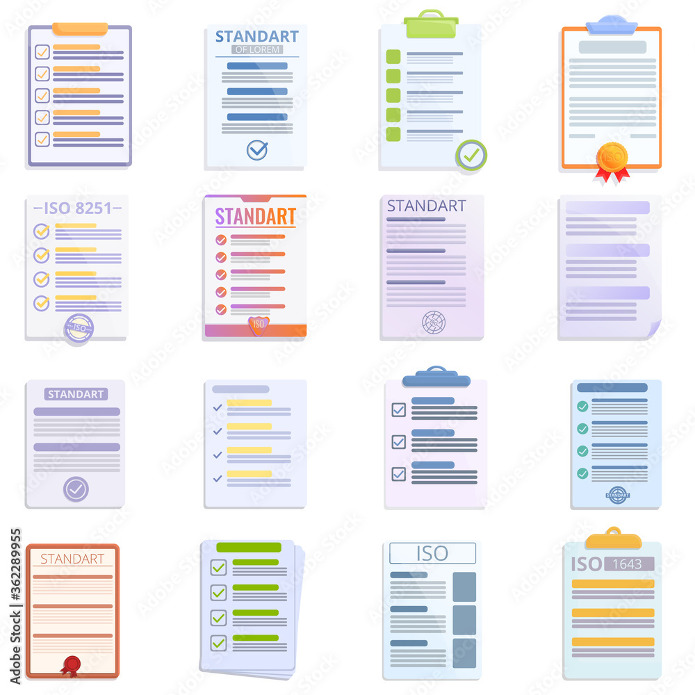 Standard icons set. Cartoon set of standard vector icons for web design ...