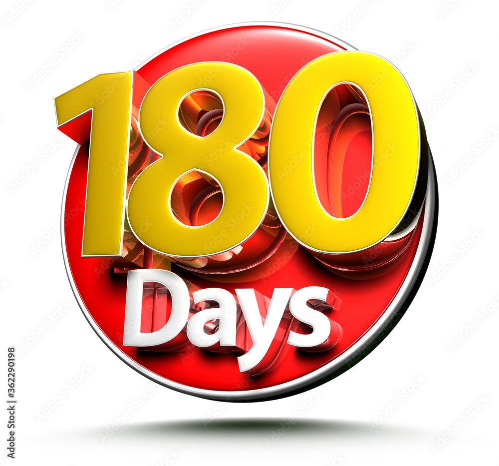 3D illustration 180 days isolated on a white background.(with Clipping ...