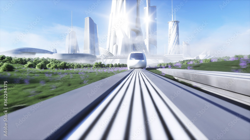 futuristic sci fi monorail train. Concept of future. Futuristic city ...