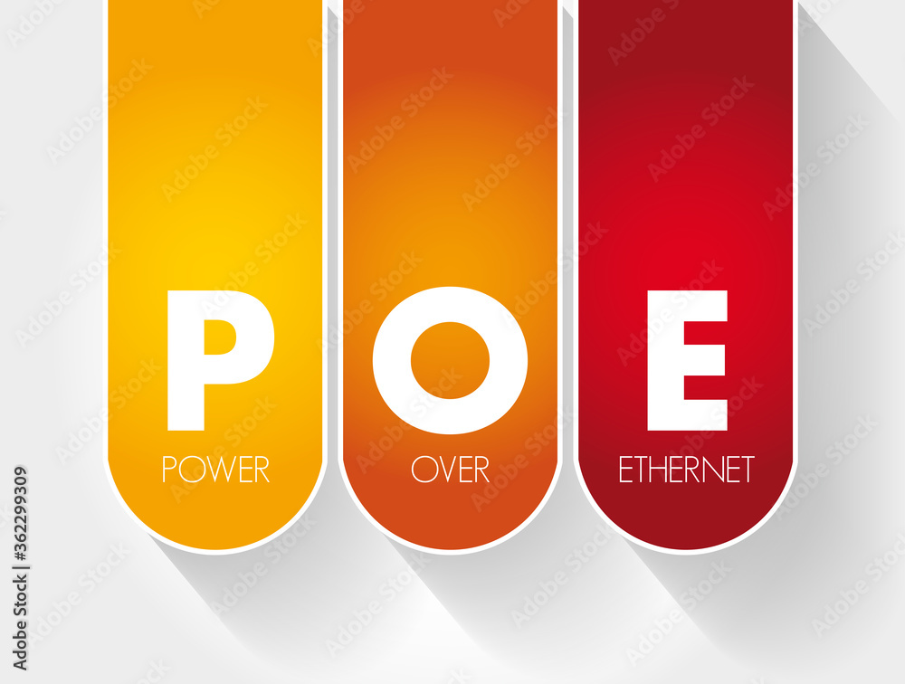 PoE - Power Over Ethernet acronym, technology concept background Stock ...