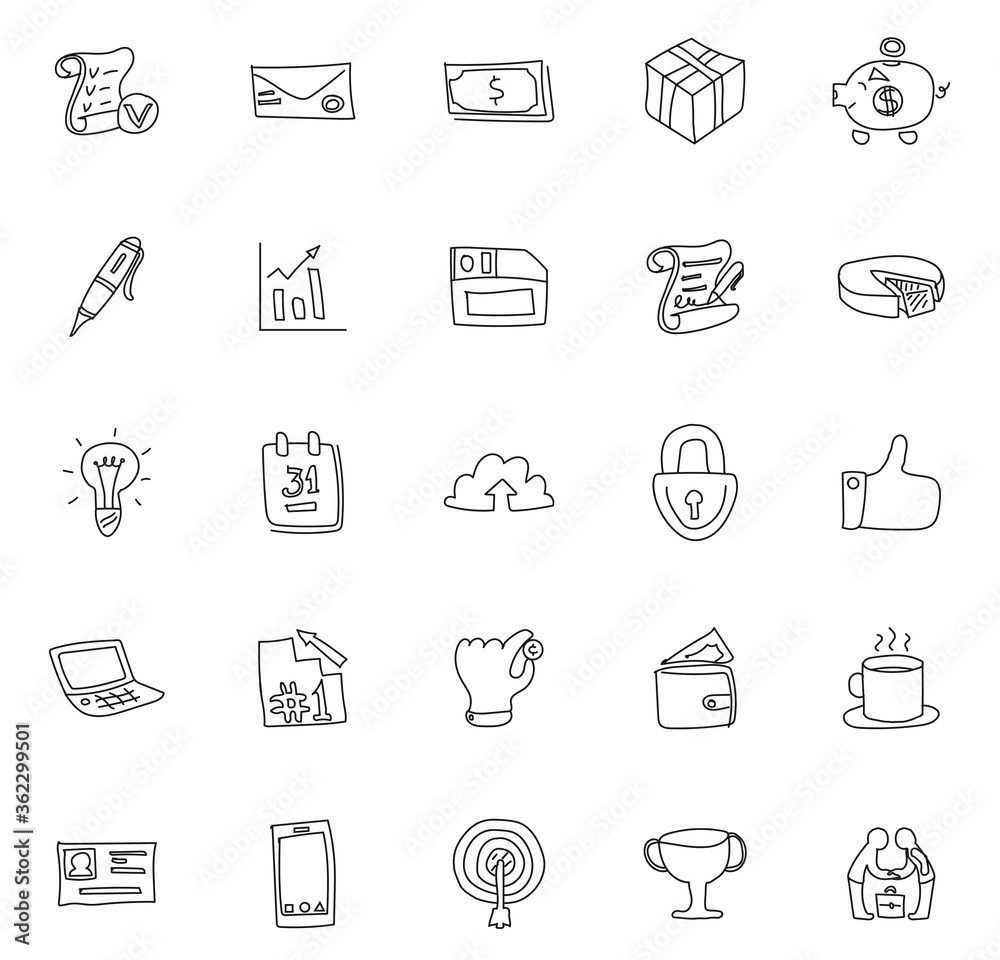 business hand drawn linear vector icons isolated on white background ...