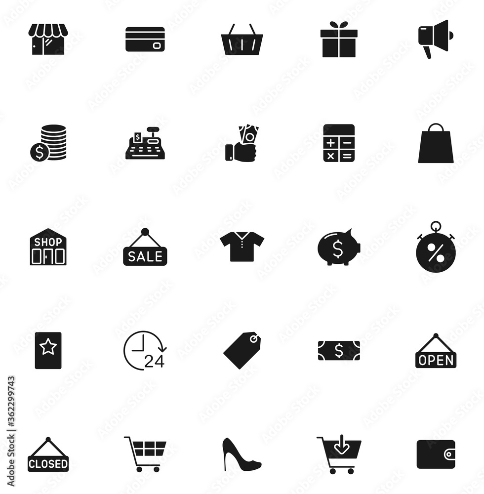 shopping black vector icons isolated on white background. shopping icon ...