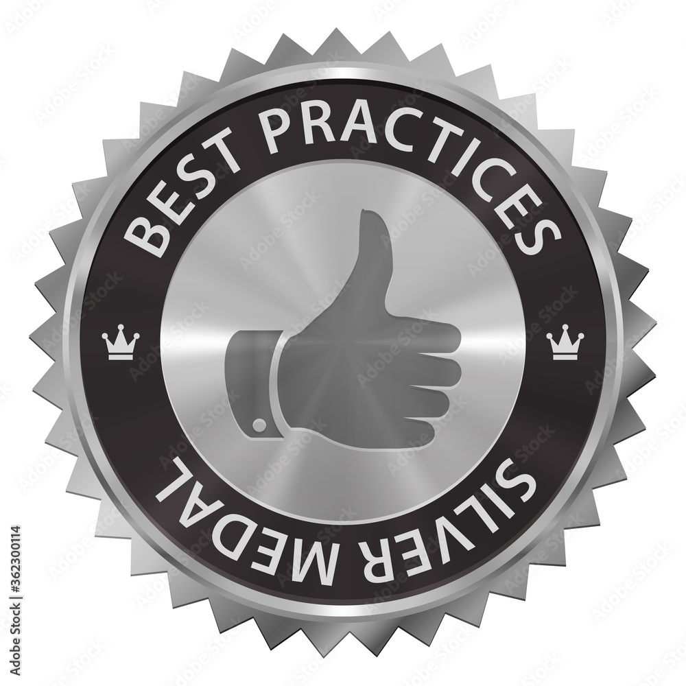 Best Practices award Silver medal label with symbol thumb up icon ...