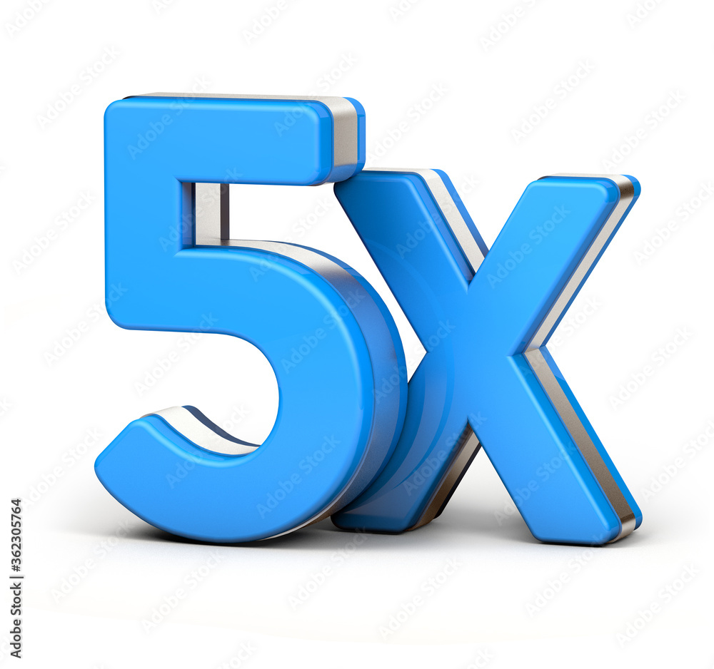 5X silver and blue isolated on a white background. 3D illustration ...