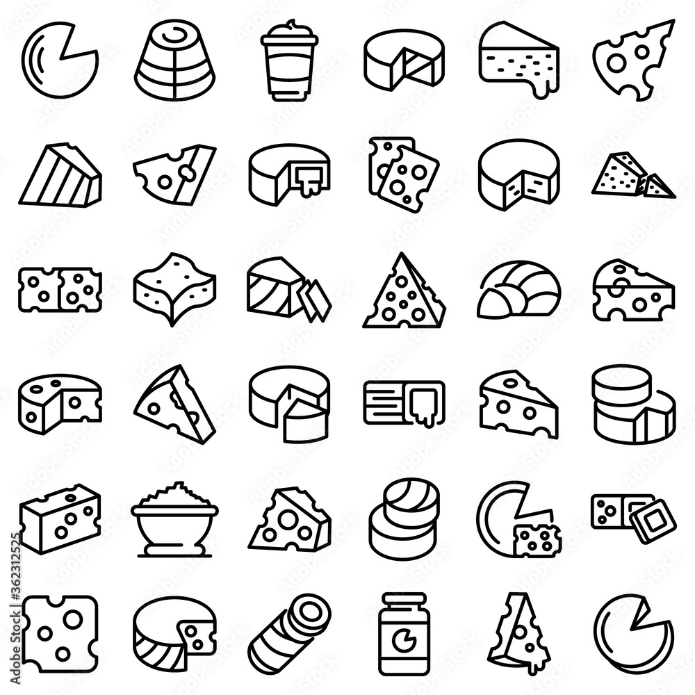 Cheese icons set. Outline set of cheese vector icons for web design ...