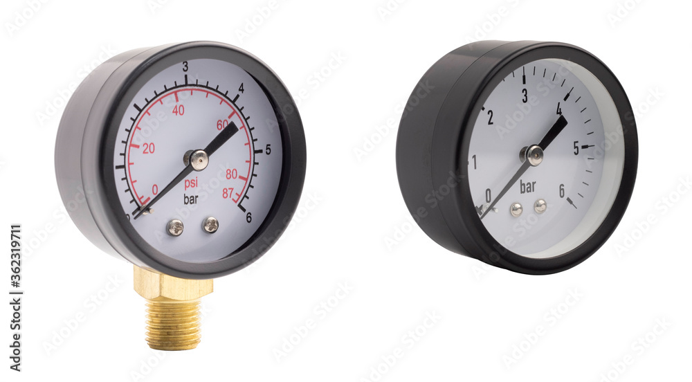 Manometer or air gauge for pressure regulation in pumping station. Two ...