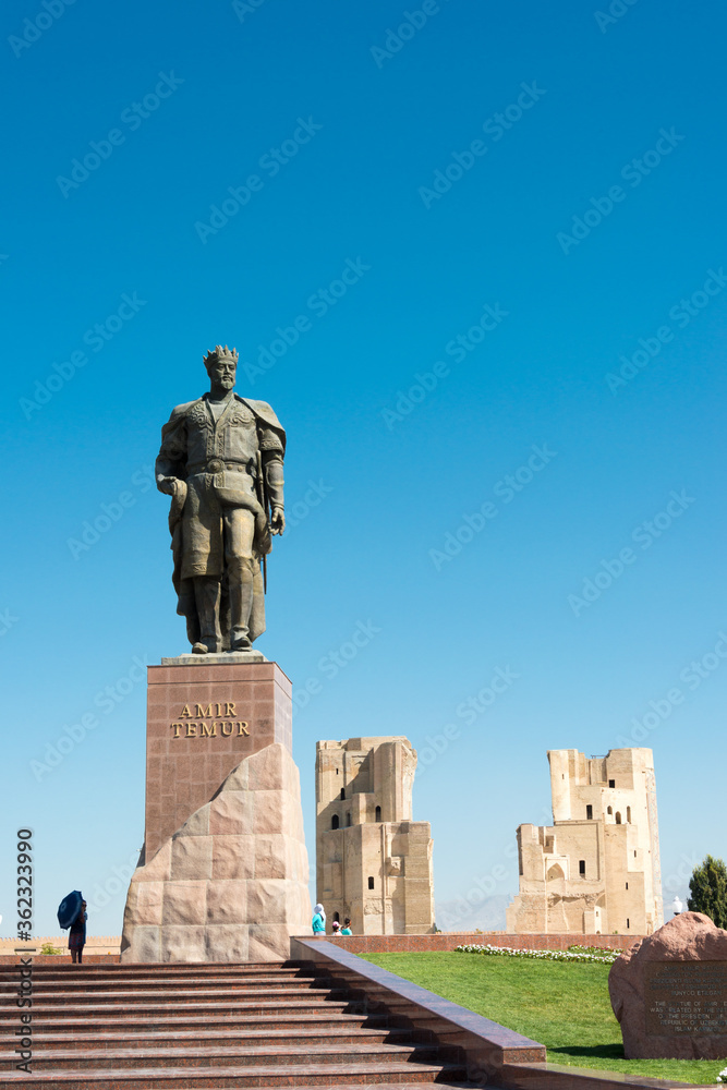 Statue of Amir Timur in Shakhrisabz, Uzbekistan. Amir Timur (1370 ...