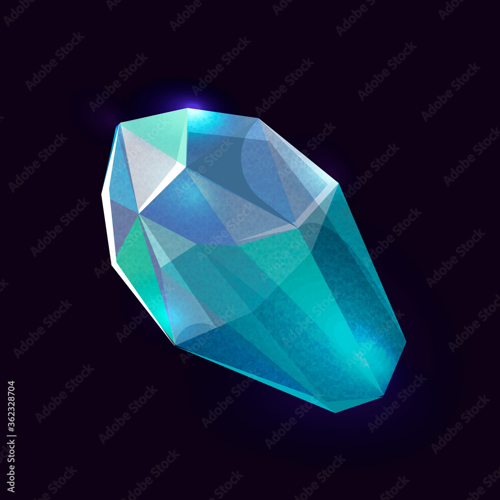 Isolated vector image of rock crystal. Realistic blue crystal, luminous ...