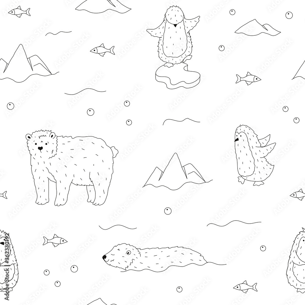 Penguins and polar bears seamless pattern in cartoon style. Colored ...